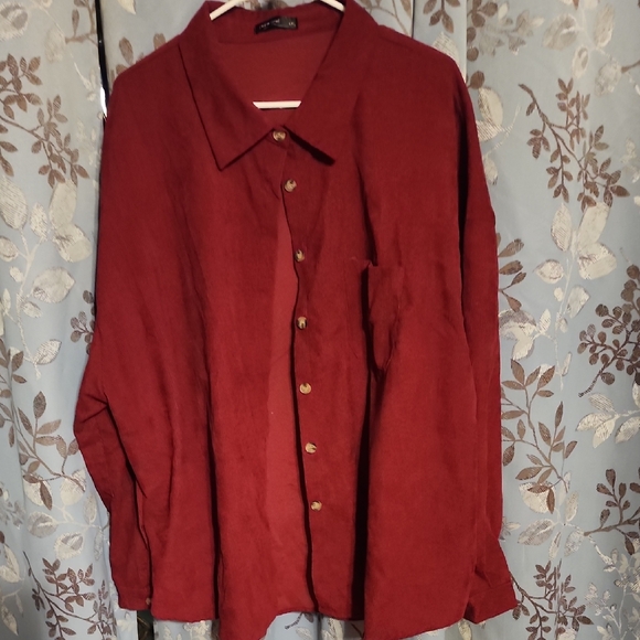 SHEIN | Tops | Shein Red Button Down Shirt | Poshmark